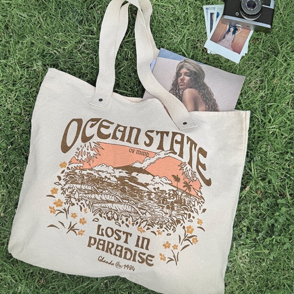 Ghanda | Bags | Ghanda Ocean State Off White Graphic Cream Tote Bag ...